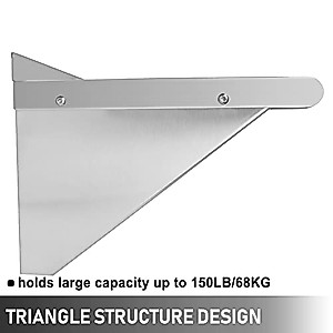 Karpevta Stainless Steel Wall Mount Shelf 12x24 Inch Stainless Steel Shelf Wall Mounted Stainless-Steel Shelf Wall Mountable for Kitchen, Utility Room