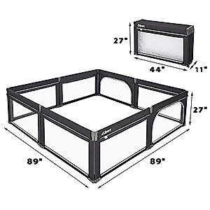 Albott Baby Playpen-Foldable Playpen for Babies and Toddlers 89x89 in Portable Baby Fence, Baby Play Yards(Dark Grey)