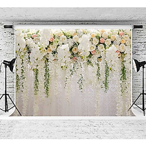 YQ 7x5ft White Rose Floral Photography Backdrops Bridal Shower Wedding Flowers Wall Decoration Photo Background Girl Woman Birthday Party Banner Baby Shower Cake Table Decor Studio Props Booth