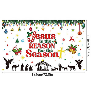 JKQ Jesus is The Reason for The Season Backdrop Banner 73 x 43 Inch Large Christmas Holiday Nativity Scenes Birth of Jesus Background Banner Religious Christmas Holy Nativity Party Decorations