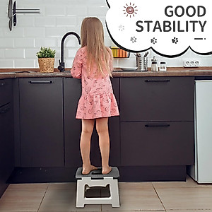 CasaZenith Step Stool Foldable, 9'' Folding Step Stool for Kids & Adults 300 Lb Capacity, Lightweight Small Collapsible Step Stool with Handle, Stepping Stools Suitable for Kitchen Bathroom (Gray)