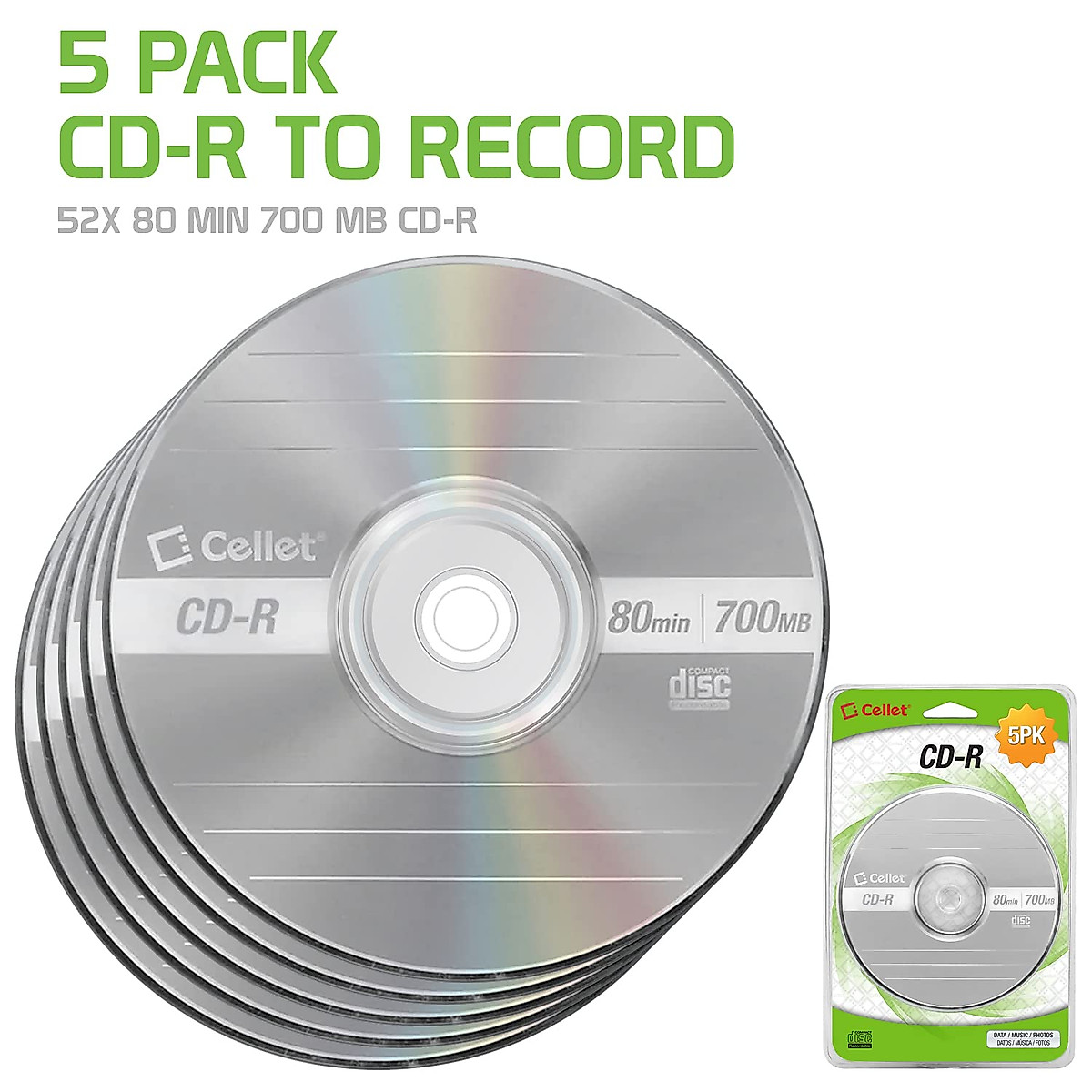Cellet CD-R 700MB 80 Minute 52X Recordable Blank Disc - (5 Pieces Pack)