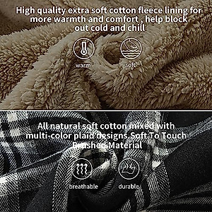 Elesuit Men's Flannel Shirt Jacket Fleece Lined Plaid Coat Full Zip Up Hoodie Winter Outwear Black X-Large