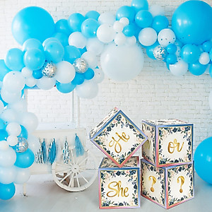 Gender Reveal Balloon Box - 4 Sets of He or She with Letters,Baby Blocks for Baby Shower Backdrop,Navy and Blush Gender Reveal Decoration Kit for Boy or Girl Baby Shower Gender Reveal Party Supplies