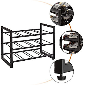 IBUYKE Wine Rack, Stackable Wine Storage Shelf, Liquor Bottle Holders, 3 Tier for 12 Bottles, Inserts for Cabinet, Countertop, Pantry, Bar, Small Space, Study Steel Water Bottle Organizer TMJ906H