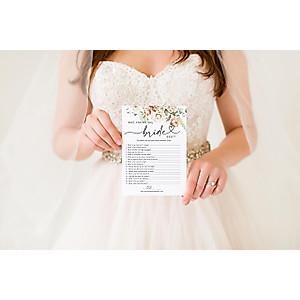 Your Main Event Prints 50 Pack of Bridal Shower Games, How Well Do You Know The Couple and Who Knows The Bride Best, Floral Modern Minimalistic Design.