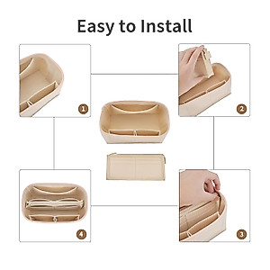 LOUKAYCCI Purse Organizer & Base Shaper Fit Speedy 25 & Neverfull PM, Goyards, MK,Longchamps More,Felt Bag Organizer Insert for Handbags with Metal Zipper [Bag in Bag] (Medium, Beige)