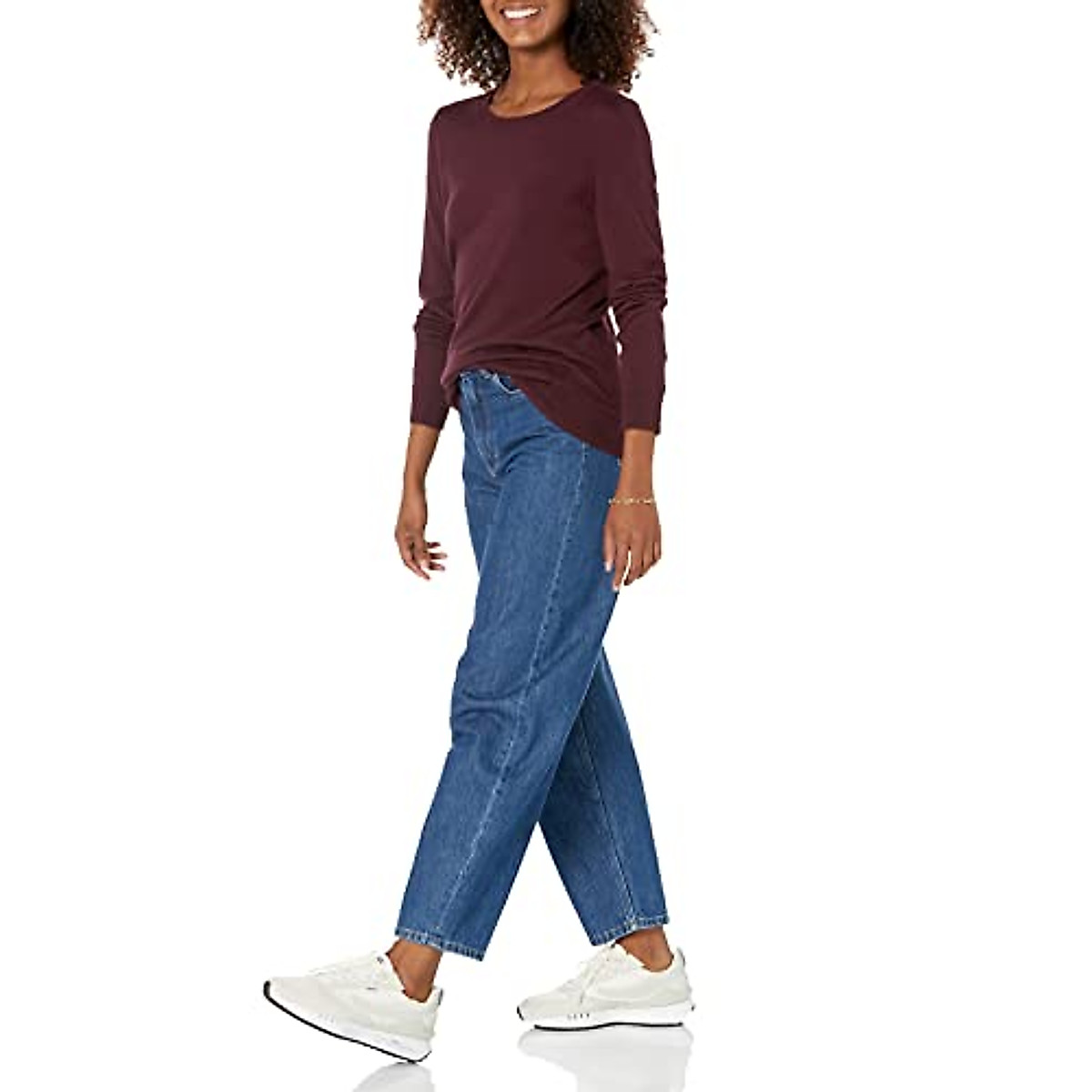 Amazon Essentials Women's Long-Sleeve Lightweight Crewneck Sweater (Available in Plus Size), Burgundy, Medium