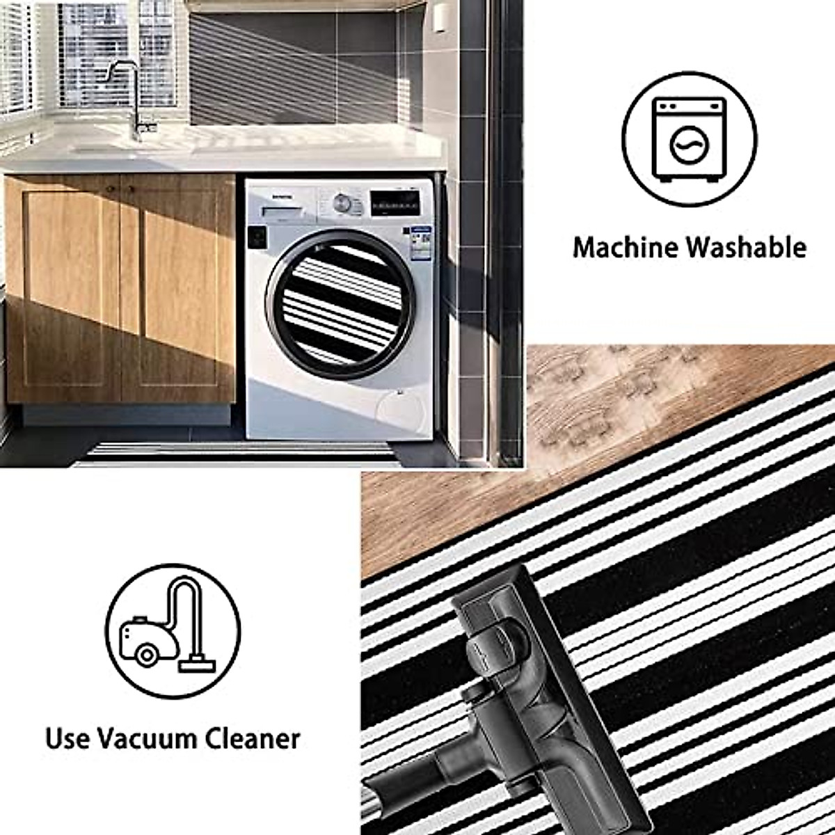 Black and White Striped Outdoor Rug 24'' x 35'' Door Mat Outdoor Machine Washable Welcome Mats Cotton Hand-Woven Entryway Rug for Front Porch/Entryway/Laundry/Bathroom/Bedroom