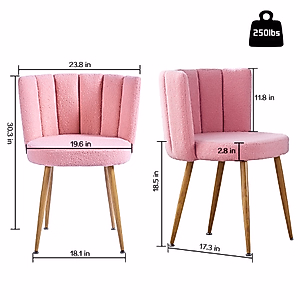 ATSNOW Pink Sherpa Accent Chairs Set of 2, Mid Century Modern Upholstered Side Chairs for Dining Room Living Room Bedroom Vanity