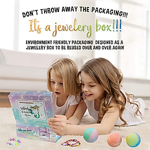 Unicorn Love Bath Bombs for Girls with Jewelry Inside + Free Jewelry Box - Organic, Skin Moisturizing, Natural Bubble Bath Bombs with Surprise Inside, Valentine's Day Gifts for Kids, Tween Girls