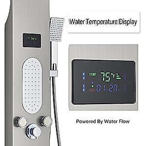 LED Shower Panel Tower System Wall-Mounted Complete Shower Column with Rain Massage Full Body shower Jets Tub Spout Handheld Shower, Brushed Nickel…