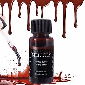MEICOLY Fake Blood Washable,Edible Stage Blood,0.5 oz Realistic Drips Sticky Fake Blood with Brush,Safe for Mouth,Nosebleed,Halloween,Cosplay,Fake Wound Cut Bites Scar SFX Makeup Special Effects,Dark