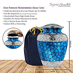 Trupoint Memorials Cremation Urns for Human Ashes - Decorative Urns, Urns for Human Ashes Female & Male, Urns for Ashes Adult Female, Funeral Urns - Royal Blue, Large