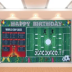ZANOTA Soccer Party Decorations World Cup 2022 Happy Birthday Banner Photo Background Soccer Themed Birthday Party Supplies Celebration Soccer Backdrop (5x3ft)
