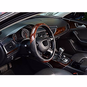 KAFEEK Wood Grain Steering Wheel Cover, Universal 15 inch, Microfiber Leather,Anti-Slip, Odorless