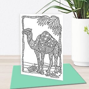 Art Eclect Coloring Nature Greeting and Thank You Note Cards, Zentangle Wildlife Animals Designs, 10 Cards with Green Envelopes included (Wildlife/Green 10 cards)