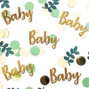 NICROHOME Greenery Baby Shower Confetti Decorations 50g, Eucalyptus Sage Green Paper Table Confetti for Gender Reveal Party Ideas