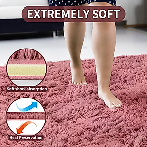 Merelax Soft Modern Indoor Large Shaggy Rug for Livingroom Bedroom Dorm Kids Room Home Decorative, Non-Slip Plush Fluffy Furry Fur Area Rugs Comfy Nursery Accent Floor Carpet 8x10 Feet, Blush