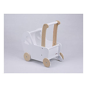 LINE Baby Doll Wooden Pram In White, Toddler Walking Toy