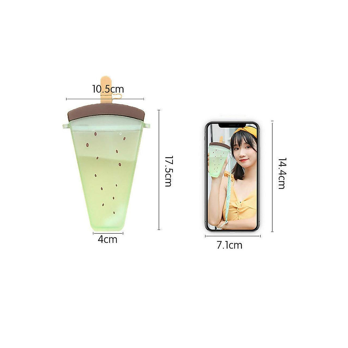 YunQin 320ml Plastic Water Bottles, 4 Colors Cute Watermelon Ice Cream Water Bottle with Straw, Anti-fall Portable Popsicle Shape Water Cup for Girls (pink)