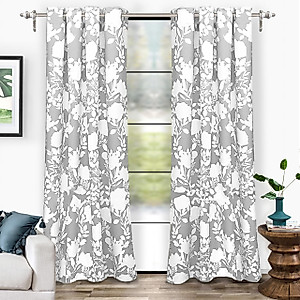 DriftAway Floral Delight Botanic Pattern Room Darkening Thermal Insulated Grommet Unlined Window Curtains Set of 2 Panels Each 52 Inch by 84 Inch Gray