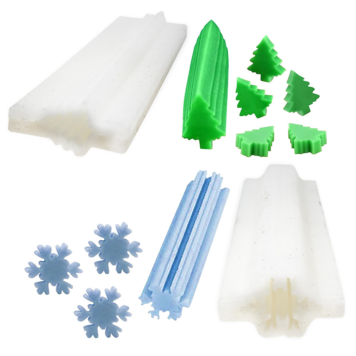 Gift Boutique Christmas Tube Column Silicone Soap Candle Mold Set of 2 Tree and Snowflake Shaped Long Tube Chocolate Candy Mold for Mousse Cake Baking Handmade Candle Mold Embed Soaps Making Supplies
