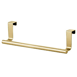 mDesign Metal Over The Door Towel Holder for Kitchen Cabinet - Hand, Dish, and Tea Towel Rack - Over The Door Towel Bar and Hanger - Kitchen/Bathroom Organizer - Omni Collection - 2 Pack, Soft Brass
