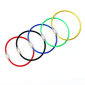 Keychain, 25 Pack of 6.3 Inches Stainless Steel Wire Ring 2mm Cable Loop Rings for Hanging Luggage Tag, Keyrings and ID Tag Keepers (Red)