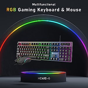 HAJAAN HC410-G Wired RGB Gaming Keyboard and Mouse Combo, with Multimedia and Anti-Ghosting Capability Keys, Upto 3200DPI Gaming Mouse for Windows PC Gamers- Black