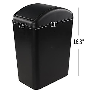 Bblina Plastic Swing Lid Trash Can, 16 Liter Waste Bin, Black, F
