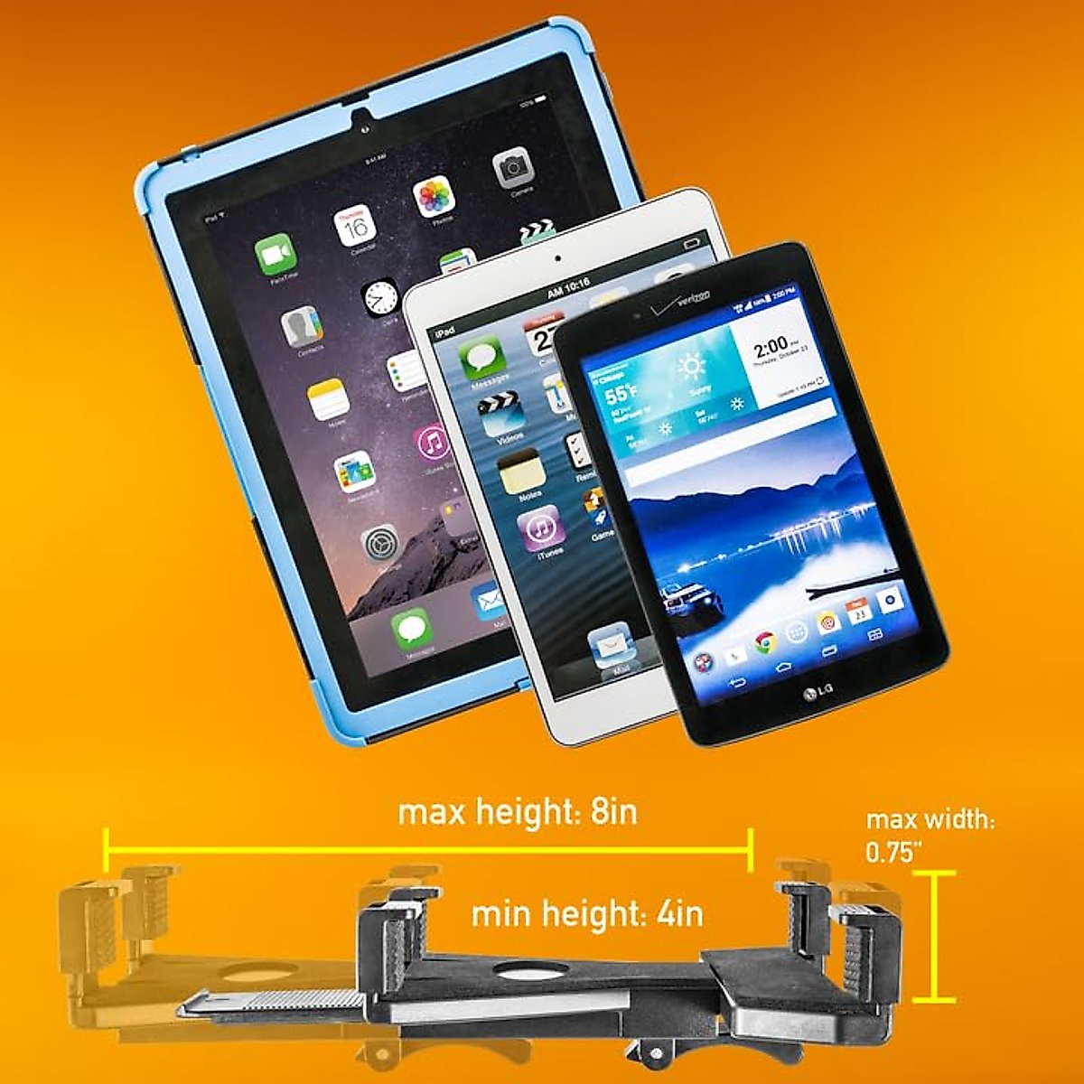 iBOLT TabDock Point of Purchase Clamp Mount - with 4 Tablet Holders Perfect for Multiple delivery Applications (DoorDash, Uber eats, Postmates, etc.) Fits 7 to 10 inch Tablets