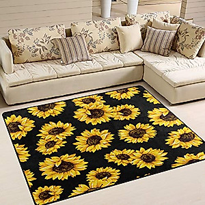 ALAZA Yellow Sunflower Floral Non Slip Area Rug 5' x 7' for Living Dinning Room Bedroom Kitchen Hallway Office Modern Home Decorative
