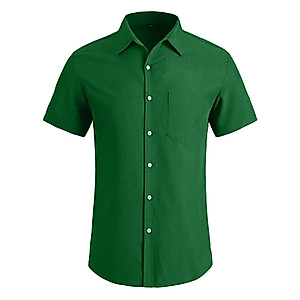 YTD Men's Linen Casual Short Sleeve Shirts Button Down Summer Beach Shirt Green