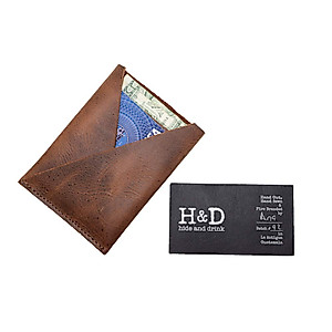 Hide & Drink, Leather Front Pocket Card Holder, Holds Up to 4 Cards Plus Folded Bills/Wallet/Pouch/Case/Organizer, Handmade Includes 101 Year Warranty :: Bourbon Brown