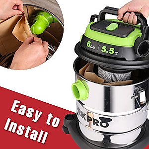 WORKPRO 6 Gallon Wet/Dry Shop Vacuum with Attachments & 6 Pack 6G Dust Collection Bag