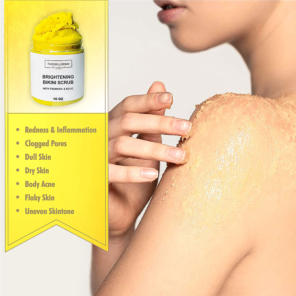 Turmeric Skin Brightening Scrub for Dark Spots, Dark Inner Thighs Bikini Area Underarms, Natural Exfoliating Turmeric Face Scrub ALL NATURAL 10OZ