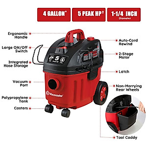 Vacmaster VF408 4 Gallon Wet/Dry Vacuum Cleaner with 2-Stage Motor