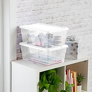 Sterilite 16448012 16 Quart/15 Liter Storage Box, White Lid with Clear Base, 12-Pack