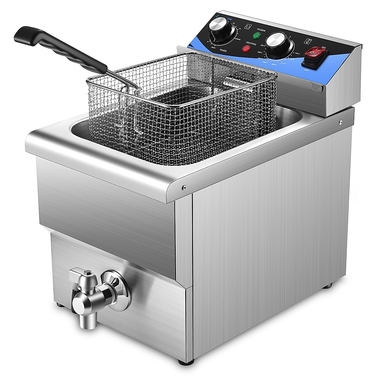 AiedCom 8L/8.45QT Commercial Electric Deep Fryer with Basket & Lid, Stainless Steel Kitchen Countertop Frying Machine with Drain for Home Kitchen, Restaurant, Delis, 3000 Watts 208~240V