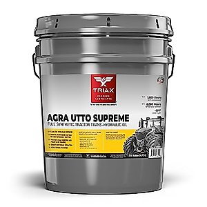 TRIAX Agra UTTO Supreme Universal Full Synthetic Tractor Hydraulic Transmission and Wet Brake Oil, All Season, Replaces 99% of OEM Tractor Fluids, Arctic Grade -52 F Cold Flow (5 Gallon Pail)
