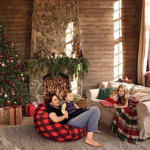 Delmach Bean Bag Cover | Comfortable Adult Size | Stuffed Animal Storage | Cozy Chair | Cotton Canvas | Buffalo Check Plaid | No Filler