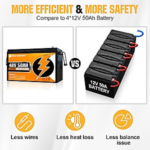 ECO-WORTHY 48V 50Ah 2560Wh Golf Cart LiFePO4 Lithium Battery, Fast Charging Battery with BMS Protection, More Efficient and Lightweight, Perfect for Most of Backup Power and Off Grid Applications