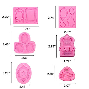 Photo Frame Fondant Mold - 6 Pack Picture Frames crown flower Silicone Mold for Cake Decorating, Sugar, Gum Paste, Chocolate, Cookies, Resin, Polymer Clay - Pink