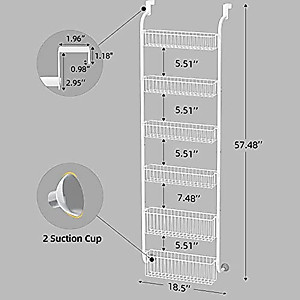 Egepon Over the Door Pantry Organizer Rack, 6-Tier Baskets Organization and Storage, Heavy-Duty Metal Shelf Hanging Door Spice Rack for Kitchen Pantry Bathroom, White