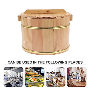Wooden Rice Barrel Rice Bucket Wood Cooking Steamer: Wooden Steamed Cask Sushi Rice Cooling Bowl Rice Bowl Rice Cooking Tub with Lid for Home Restaurant Rice Sushi Bowl 20cm Kitchen