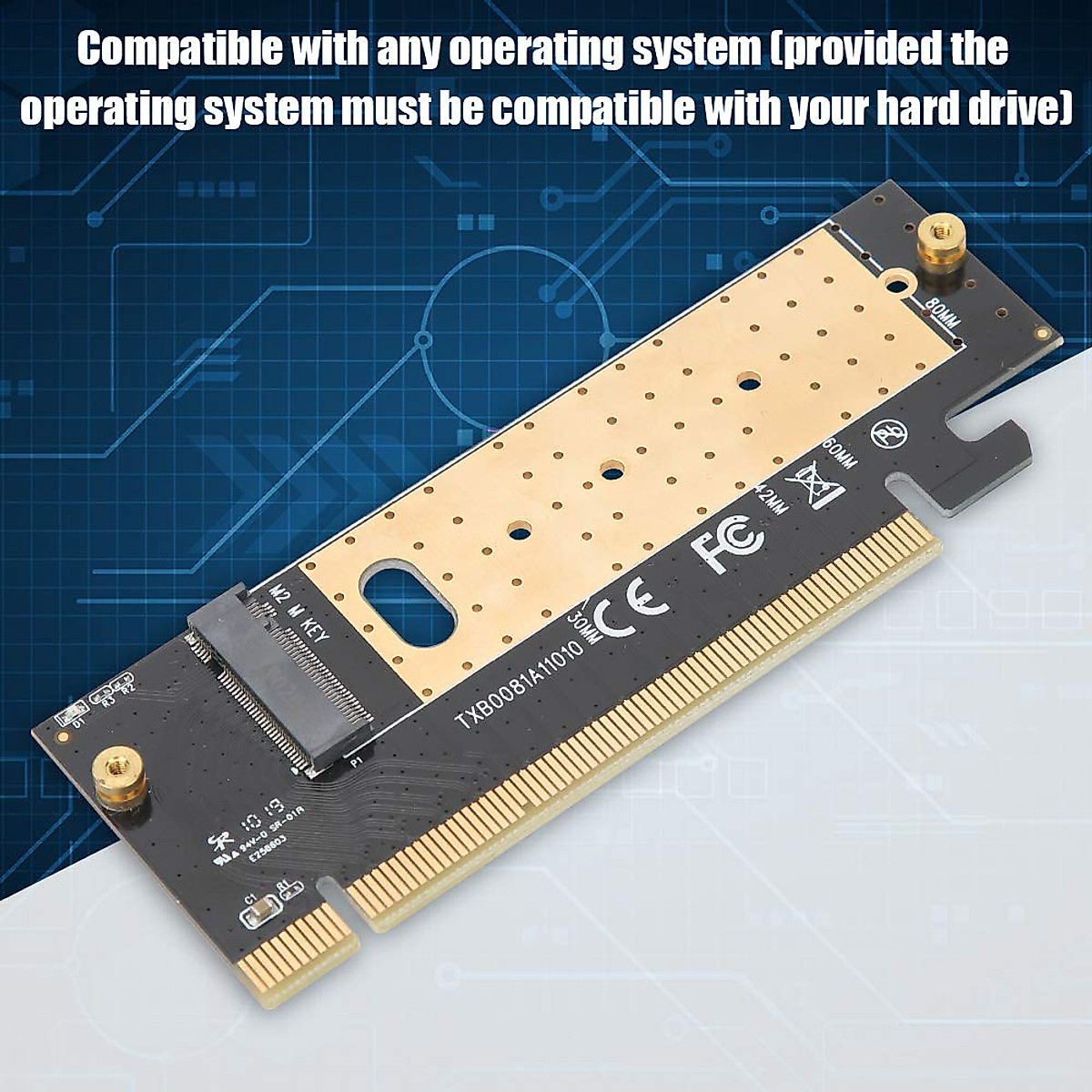 Shanrya Adapter Card, M Key M.2 to PCIE3.0 x16 SSD, PCI Express 16x Stable Performance for Hard Drives Computer