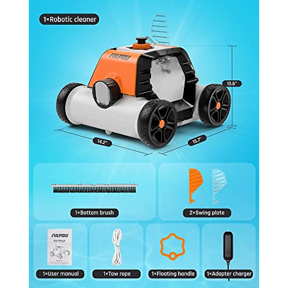 FIILPOW 82 FT Garden Hose Reel & Automatic Pool Cleaner