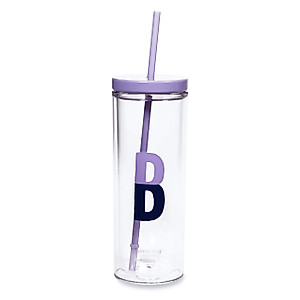 Kate Spade New York Insulated Initial Tumbler with Reusable Straw, 20 Ounce Acrylic Travel Cup with Lid, B (purple)