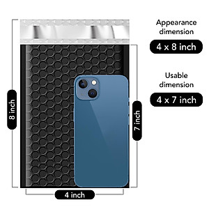 Fuxury Black Bubble Mailers 4x8 Inch 100 Pack, Waterproof Padded Envelopes Self Seal Bubble Envelopes, Padded Mailers for Small Business, Envelope Mailers Bulk#000